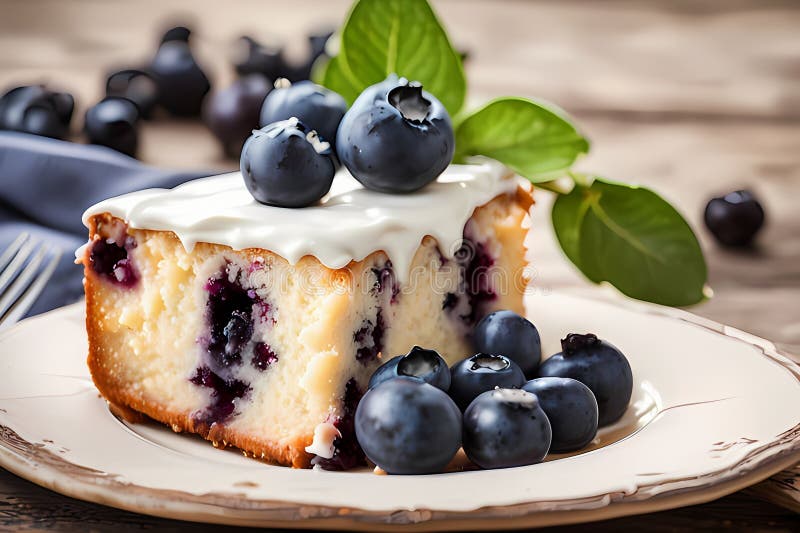 Slice of Blueberry Cake on Rustic Farmhouse Kitchen Background Stock ...