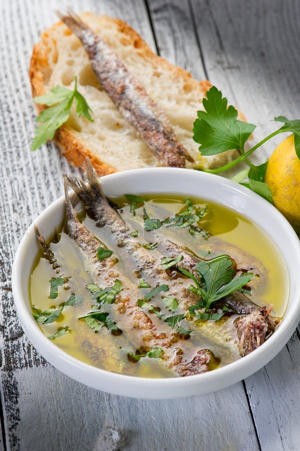 Slice bread with anchovy stock image. Image of parsley - 18023761