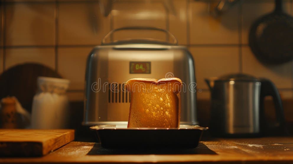 A Slice of Bread Being Lowered into the Toaster with a Glimpse of the ...