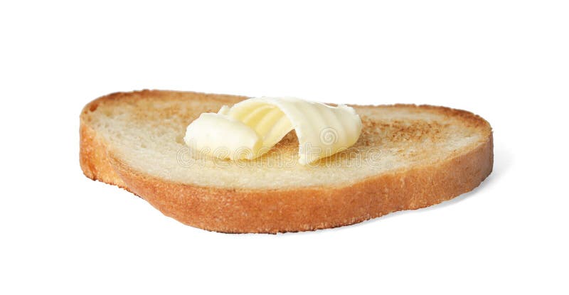 Slice of Bread with Butter Curl on White Stock Photo - Image of bakery ...