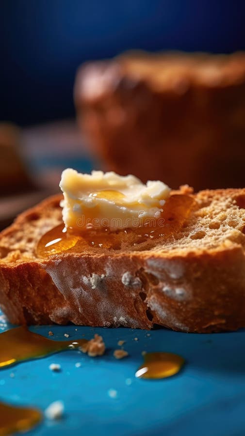 A Slice of Bread with Butter and Honey Dripping Down the Side Stock ...