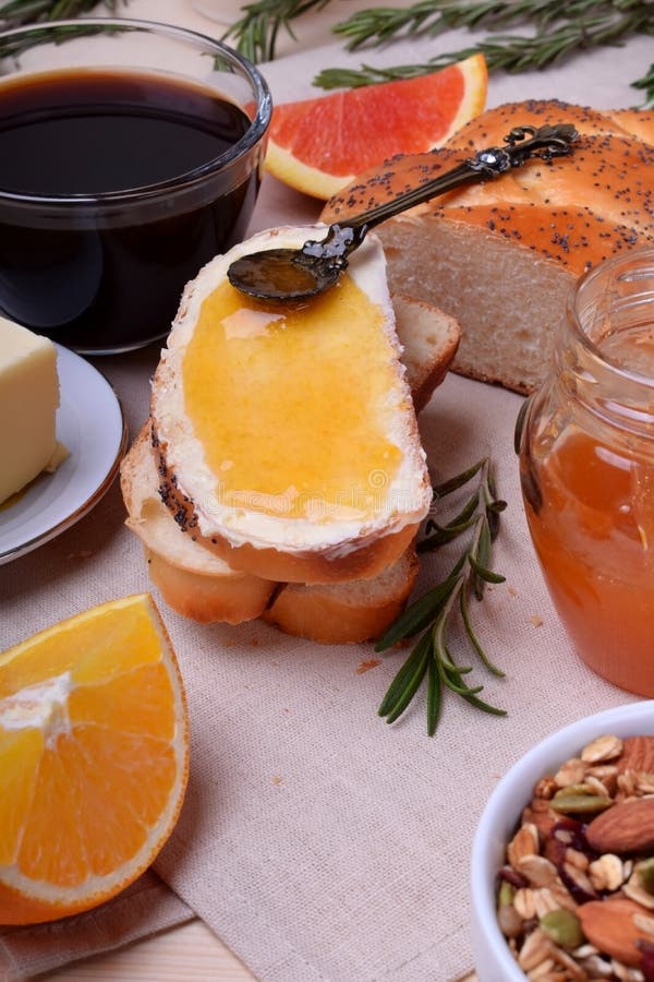 Slice of Bread with Butter and Jam Stock Photo - Image of orange, food ...