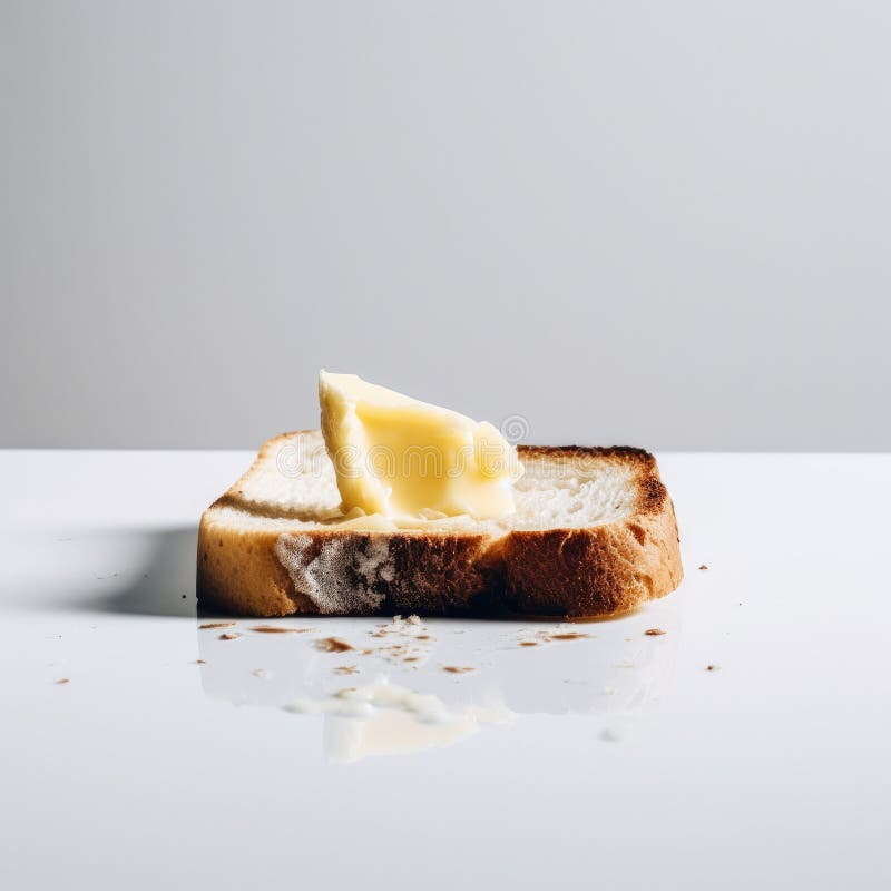 Slice of Bread with Butter Sits Atop a White Table. AI-generated Stock ...