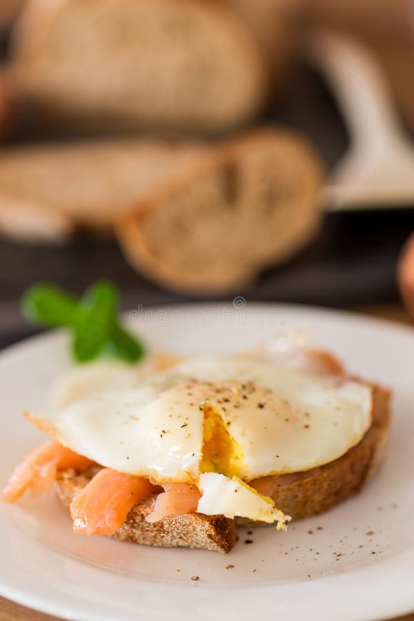 A Slice of Bread with a Cooked Egg and Lightly Salted Red Fish Stock ...