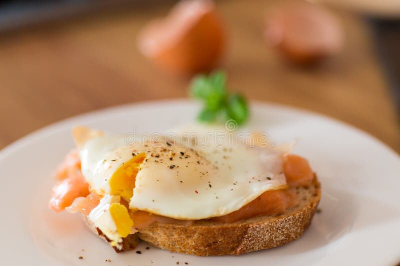 A Slice of Bread with a Cooked Egg and Lightly Salted Red Fish Stock ...