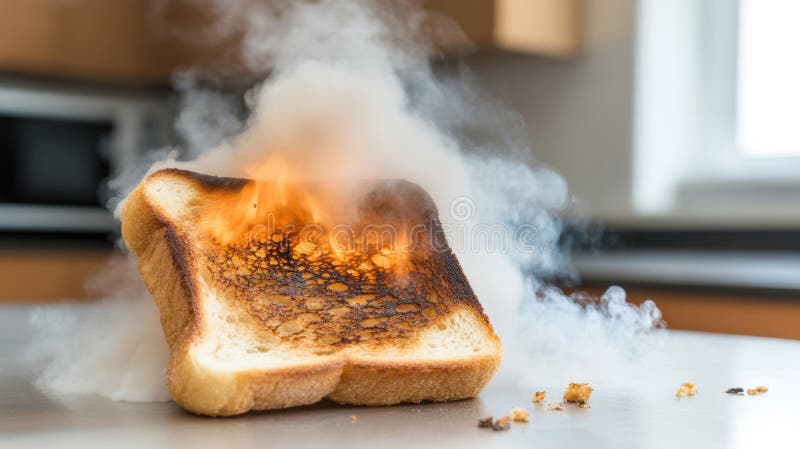 Toast on Fire in a Kitchen, with Smoke Billowing Around it, AI Stock ...