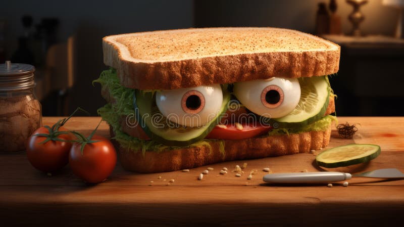Pixar Style Sandwich with Eerily Realistic Rendered Eyes Stock ...