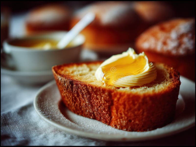 A Slice of Bread Generously Spread with Creamy Butter Stock Image ...