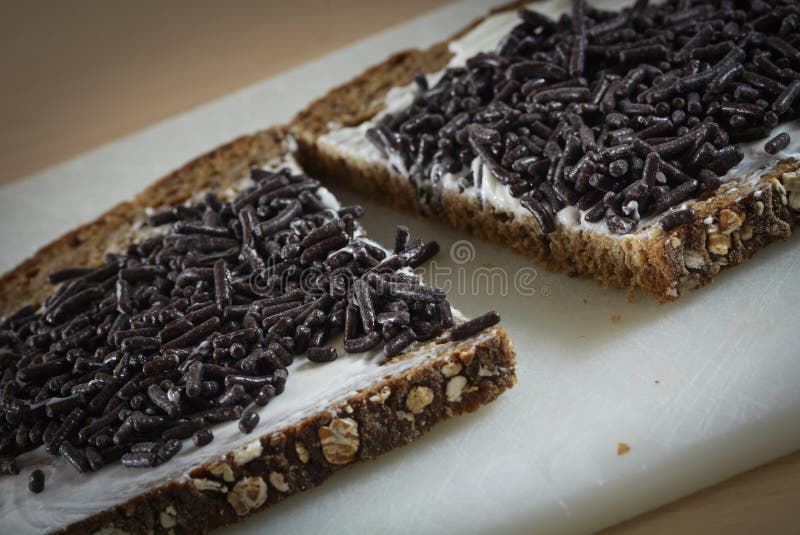 Slice of Bread with Hagelslag. Typical Dutch Bread Breakfast Topping ...