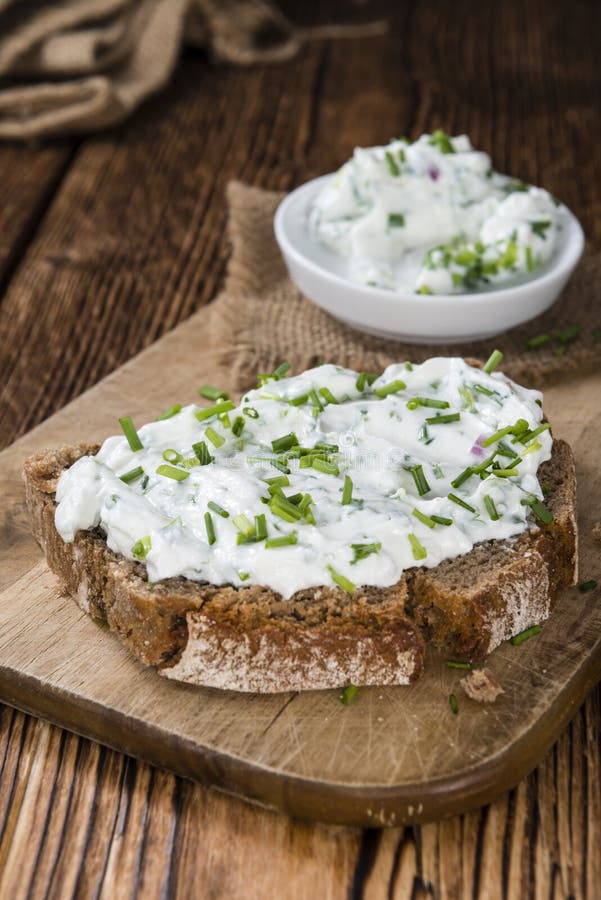 Slice of Bread with Herb Curd Stock Image - Image of homemade ...