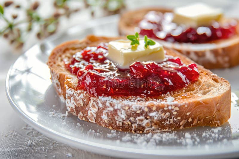 Slice of Bread with Jam and Butter Stock Illustration - Illustration of ...