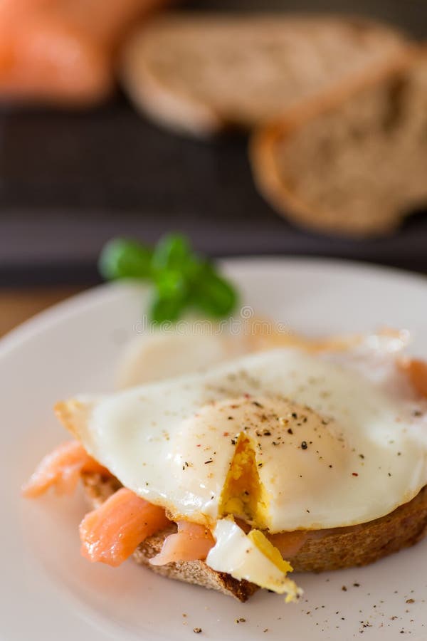 A Slice of Bread with Lightly Salted Red Fish and a Cooked Egg for ...