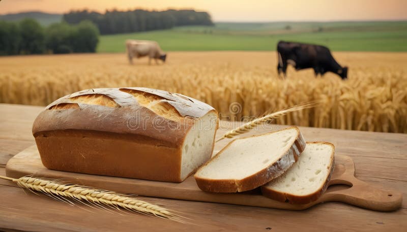 A Loaf of Bread and a Slice of Bread are Sitting on a Wooden Table in ...