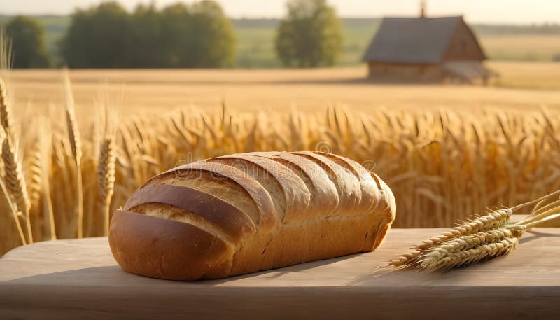A Loaf of Bread and a Slice of Bread are Sitting on a Wooden Table in ...