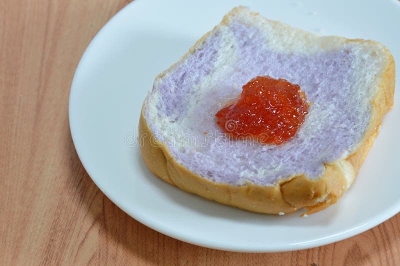 Slice Bread Mixed with Taro Topping Fruit Jam Stock Image - Image of ...