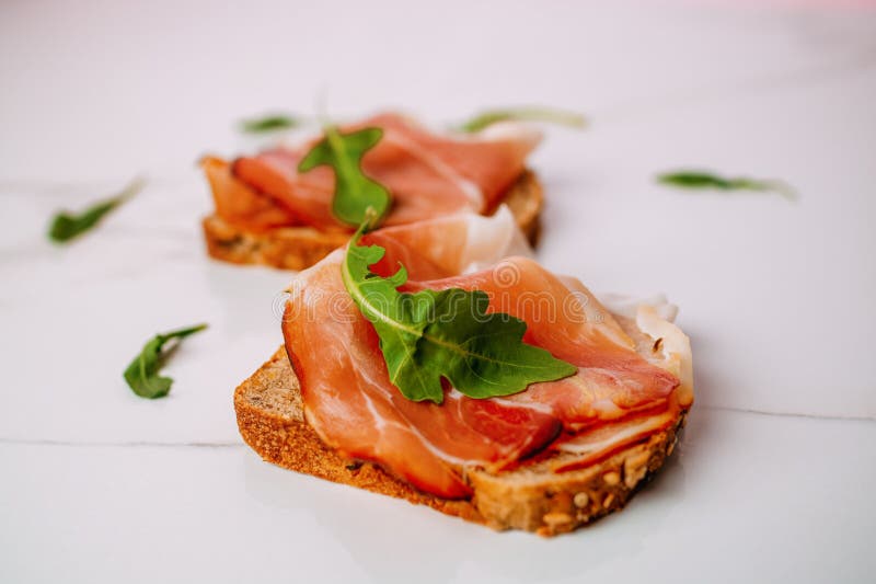 Slice of Bread with Smoked Ham on a White Background Stock Image ...