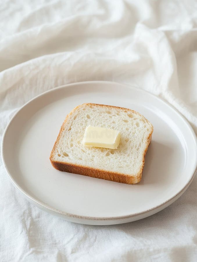 A Slice of Bread Topped with a Small Pat of Butter on a Simple Plate ...