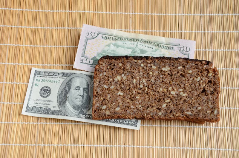 Slice of Brown Bread with US Dollar Bills Stock Image - Image of bank ...