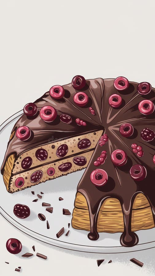 Slice of Cake with Cherries on Top Stock Illustration - Illustration of ...