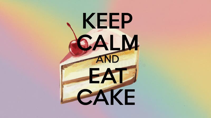 Slice of Cake with Cherry on Pastel Rainbow Background, Bold Text "KEEP ...