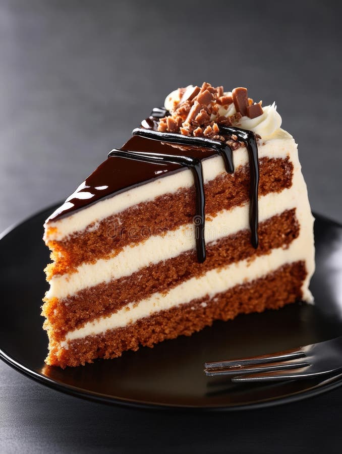 A Slice of Cake with Chocolate Drizzle on Top Stock Illustration ...