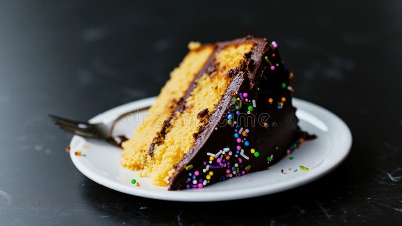 A Slice of Cake with Chocolate Frosting and Sprinkles Stock Image ...