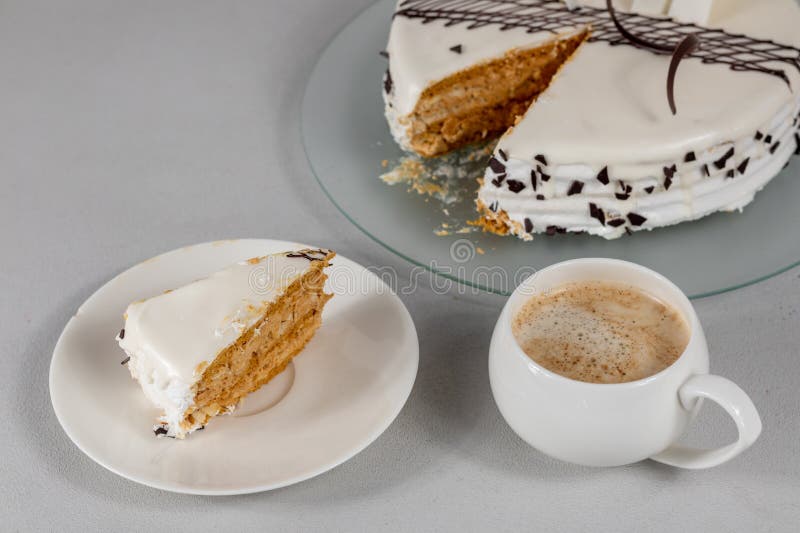 Slice of Cake and Cup of Coffee on a Table Stock Photo - Image of ...
