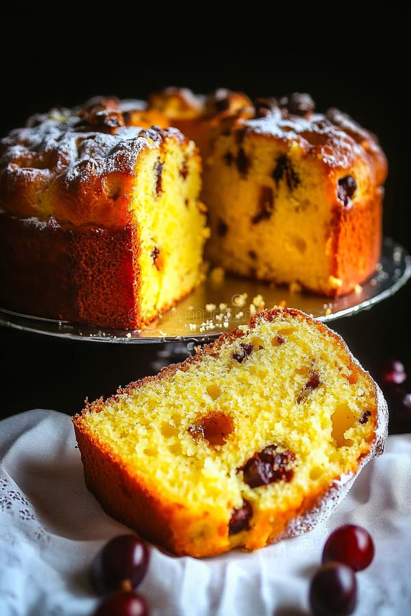 A Slice of Cake on a Glass Cake Stand with a Slice Cut Out of it Stock ...