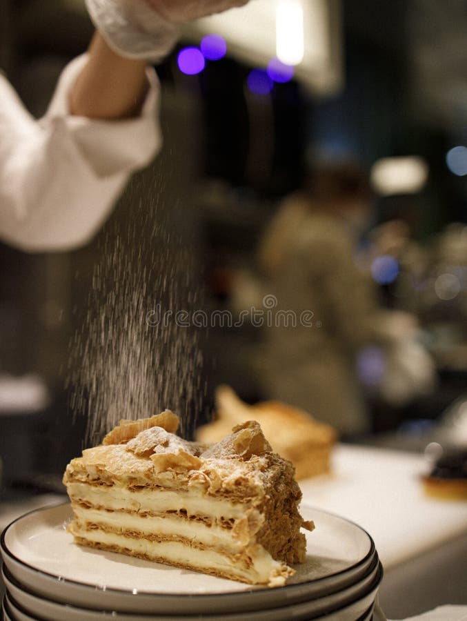 A slice of cake served stock image. Image of refreshing - 254783163