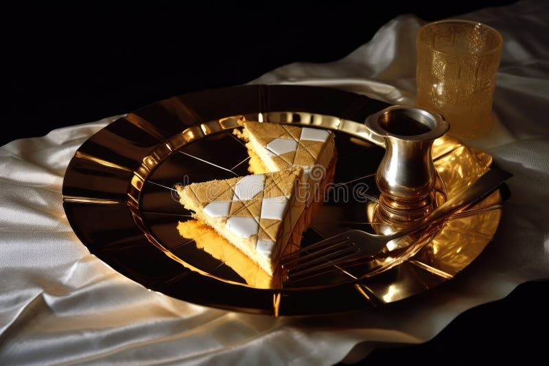 Luxurious Dessert Presentation on a Golden Plate Stock Illustration ...