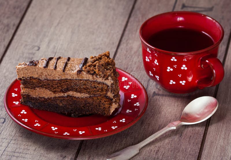 Slice of cake with tea stock image. Image of plate, eating - 28340607