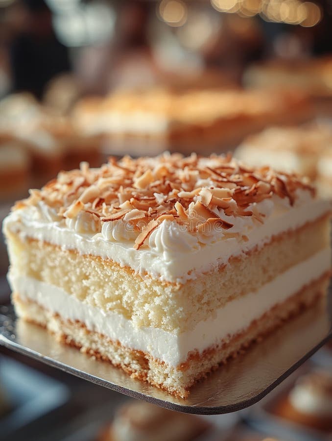 A Slice of Cake Topped with Toasted Coconut. Stock Photo - Image of ...