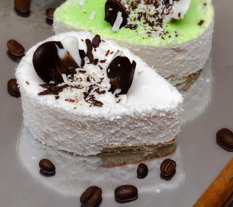 Slice of Cake in White Glaze with Chocolate Bar Stock Photo - Image of ...