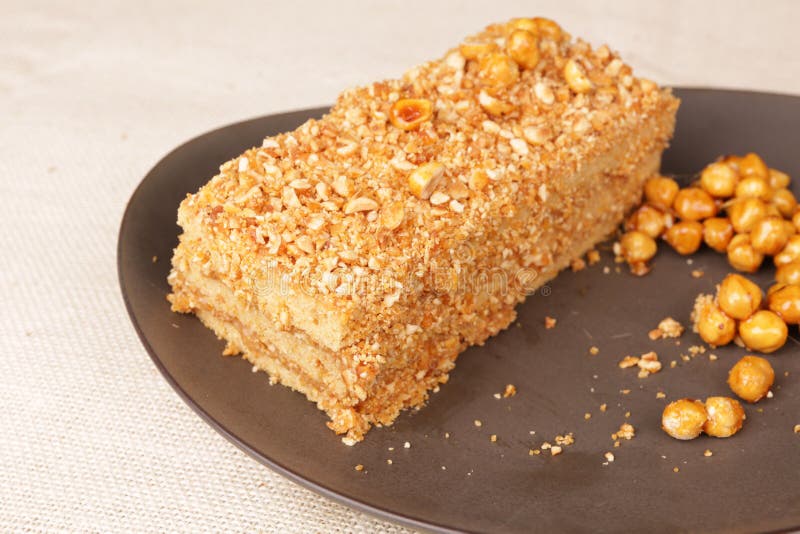 Slice of Caramel Nut Cream Cake Stock Image - Image of french ...