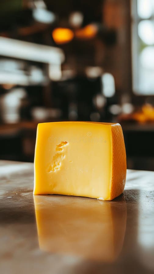 Slice of Cheddar Cheese in Rustic Kitchen, Artisan Food Concept Stock ...