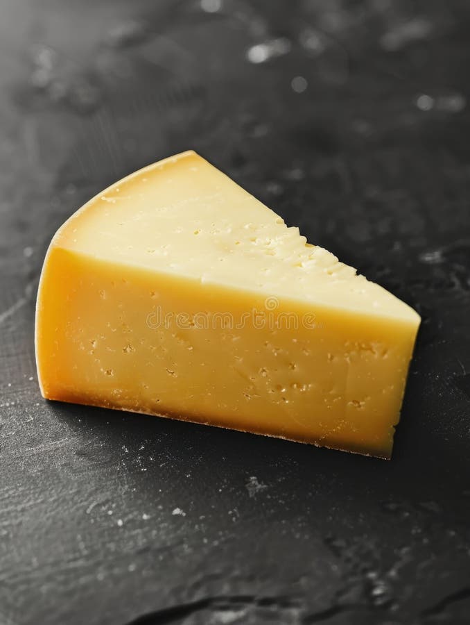 A Slice of Cheese is on a Black Surface Stock Photo - Image of hard ...