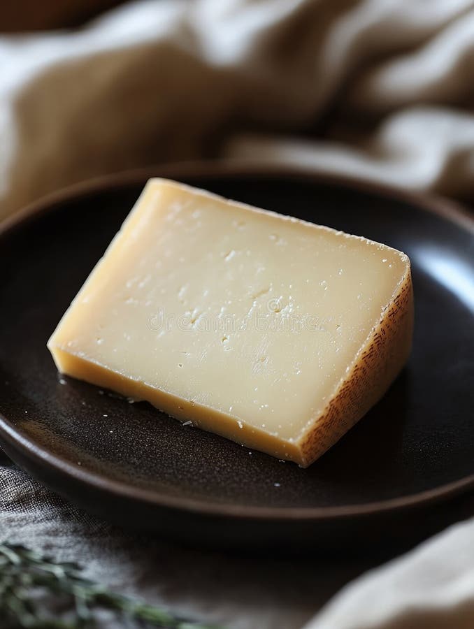 A Slice of Cheese on a Dark Plate Stock Image - Image of platter ...
