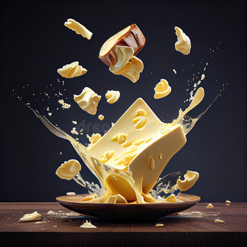 A Slice of Cheese Falling into a Bowl of Milk Stock Illustration ...