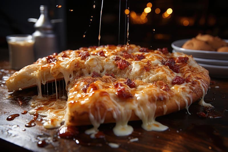 A Slice of Cheese Pizza with Melted Cheese Running Over a Kitchen ...