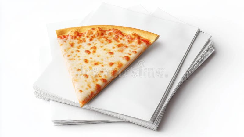 Slice of Cheese Pizza on a Stack of White Napkins Isolated on a White ...