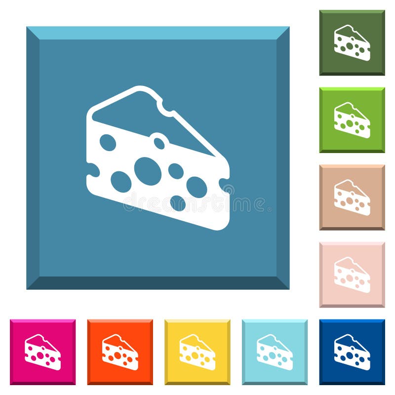 Slice of Cheese White Icons on Edged Square Buttons Stock Vector ...