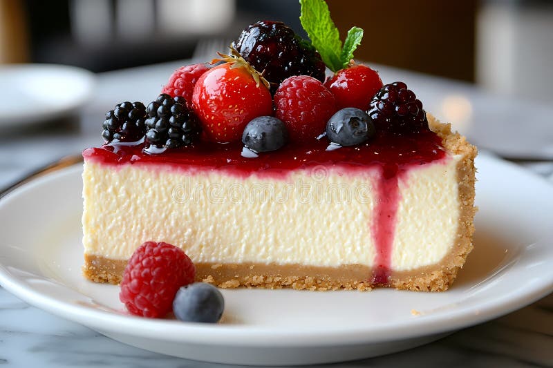 A Slice of Cheesecake with Berries on Top, Presented in an Elegant ...