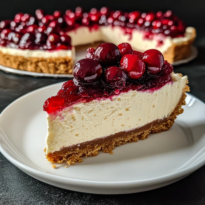 Slice of Cheesecake with a Cherry Topping Stock Photo - Image of food ...