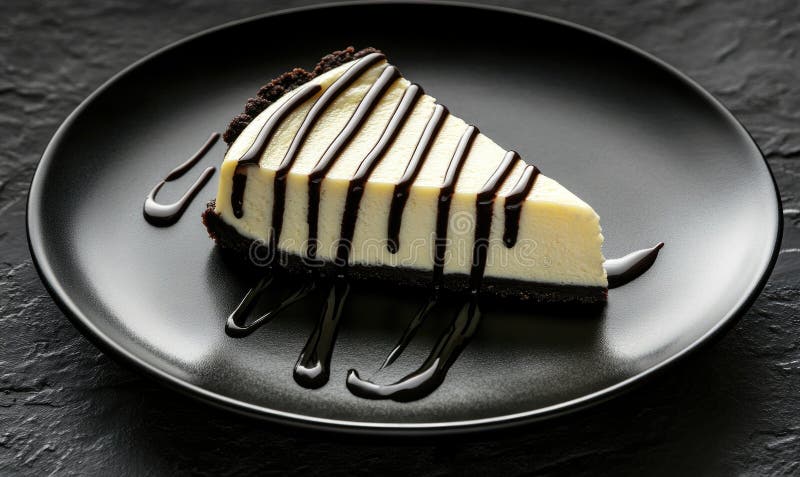 A Slice of Cheesecake with Chocolate Sauce Drizzled on Top Stock Image - Image of white ...
