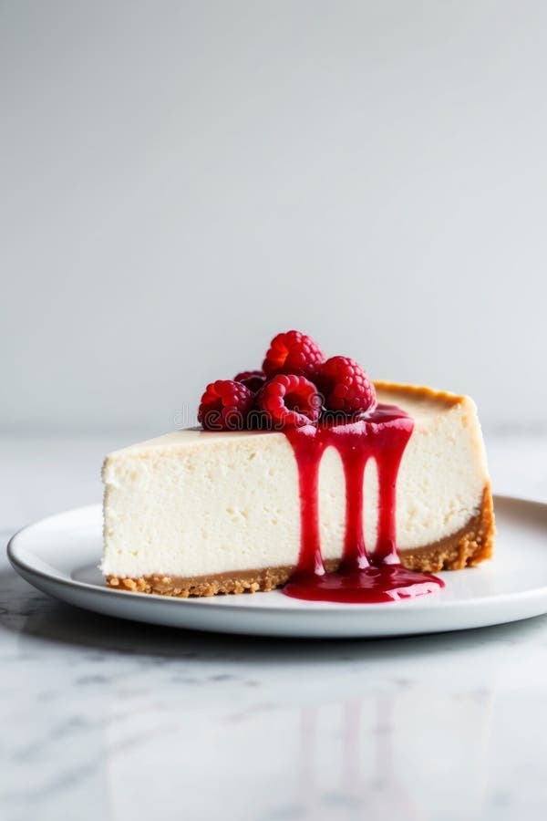 Slice of Cheesecake with Raspberry Sauce on Top. Stock Photo - Image of ...