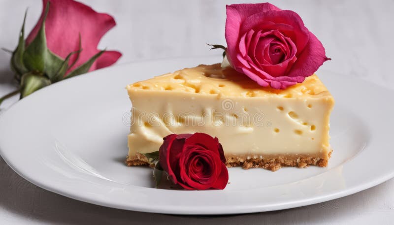 A Slice of Cheesecake with a Rose on Top Stock Illustration ...