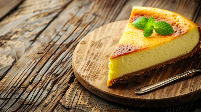 A Slice of Cheesecake on a Wooden Plate Stock Photo - Image of cutting ...