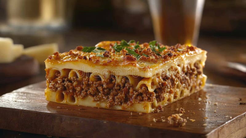 A Slice of Cheesy, Ground Beef Pasta Bake Stock Illustration ...