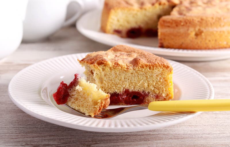 Slice of Cherry Sponge Cake Stock Image - Image of pastry, dessert ...
