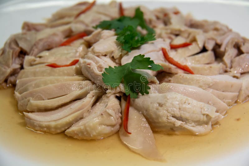Slice Chicken Steamed with Spicy Sauce Stock Image - Image of steamed ...